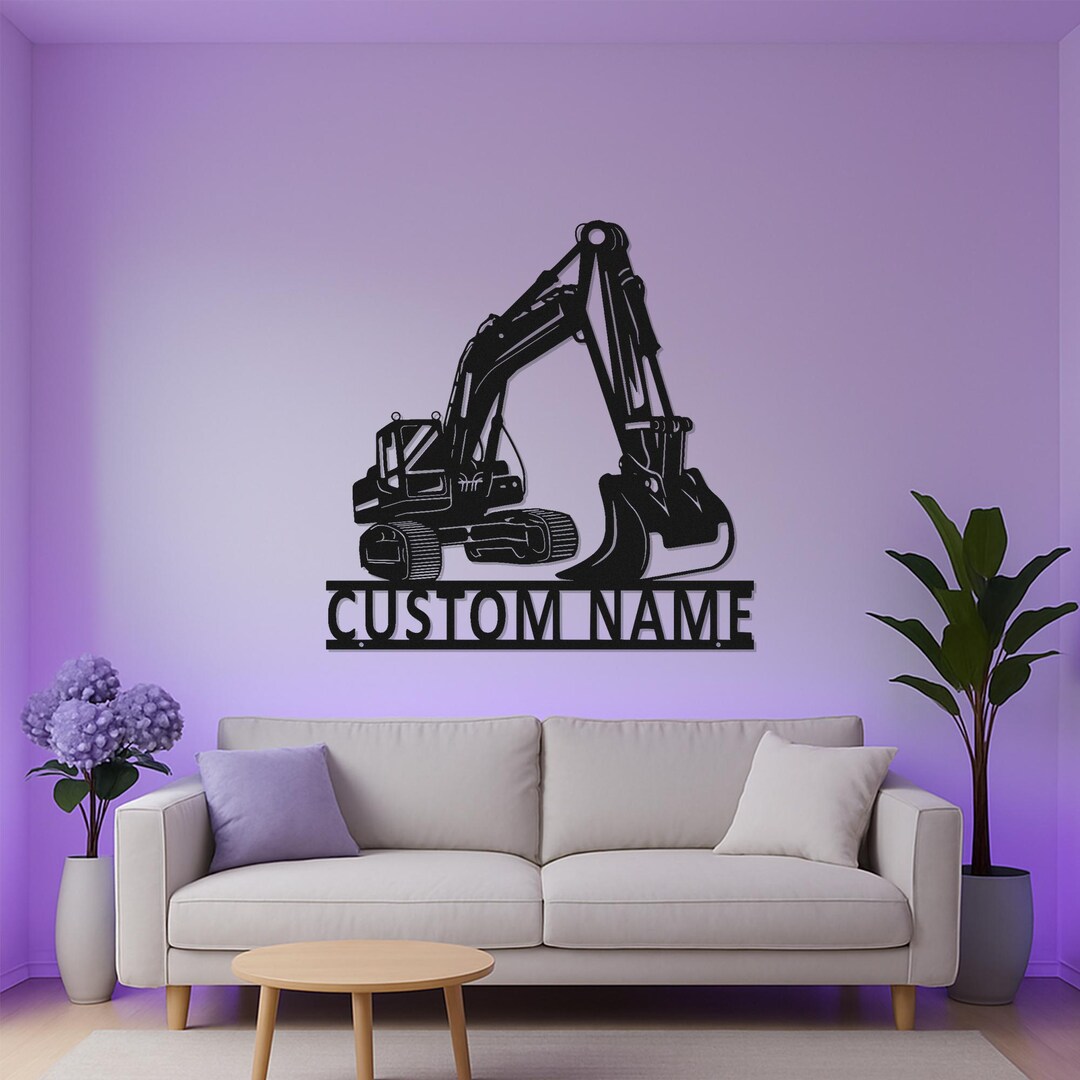 Custom Excavator Led Light Metal Wall Art, Personalized Construction ...