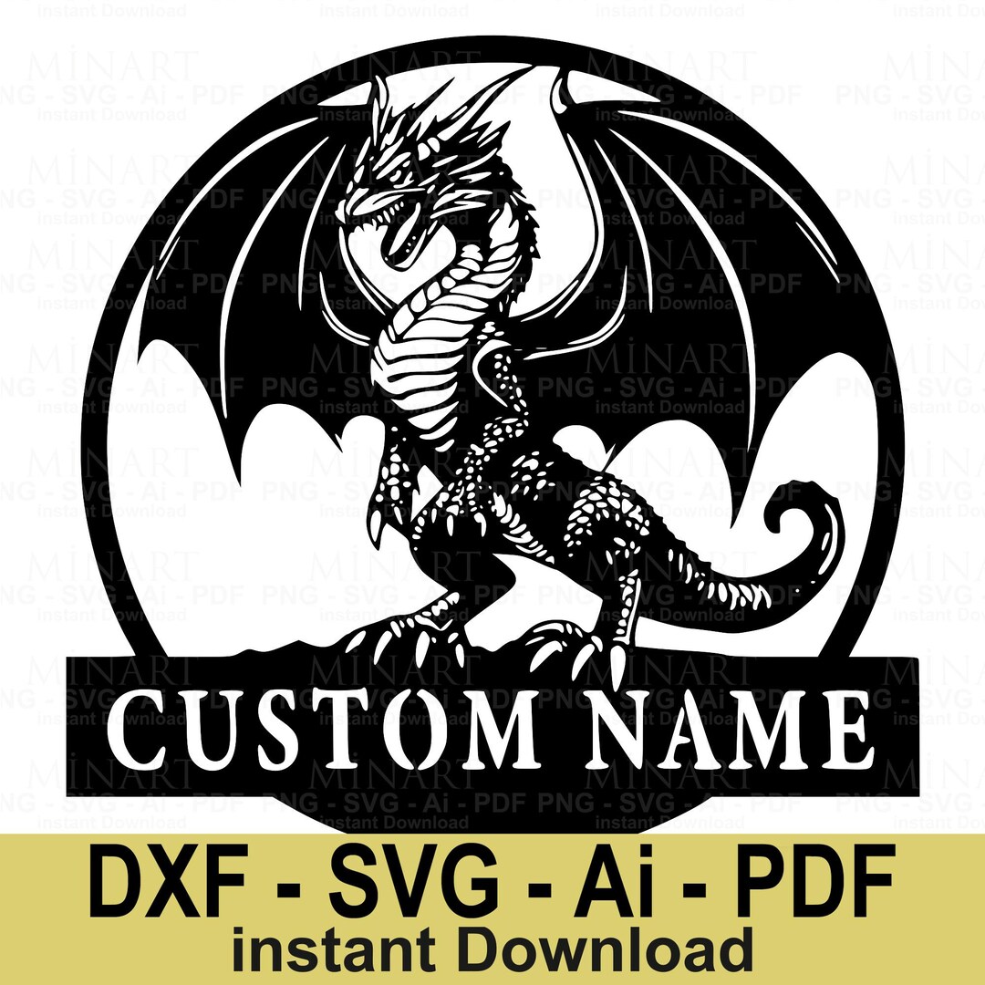 Placa com nome em forma de dragão cortada a laser, decoração de parede ...