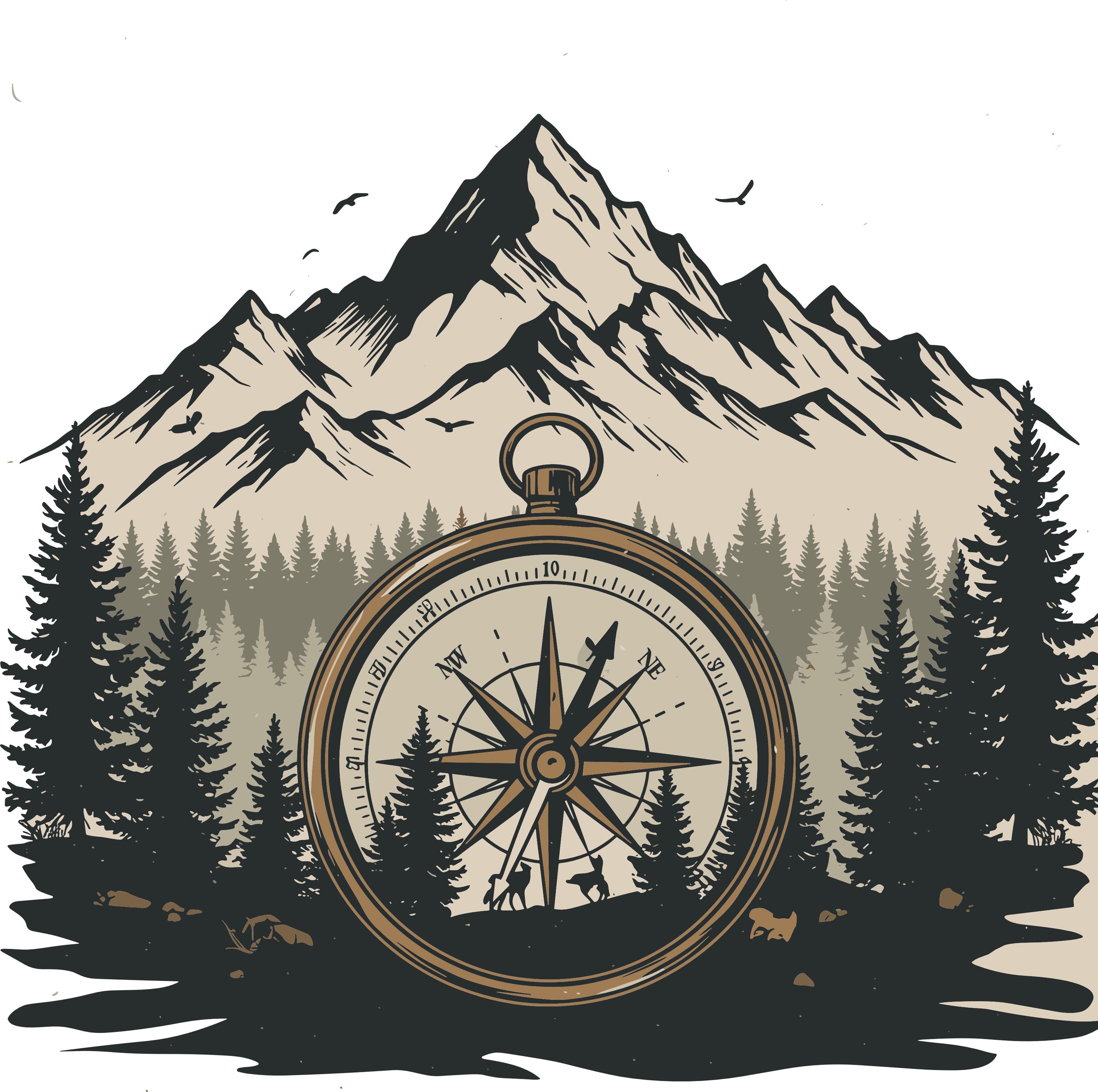Compass Mountains Wildlife SVG PNG, Adventure Forest Nature (digital ...