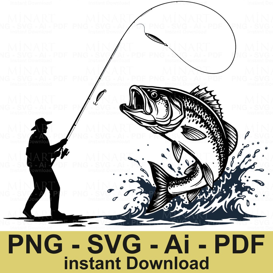 Fisherman Catching Fish Svg Png , Bass Fishing Svg , Bass Fish Svg ...