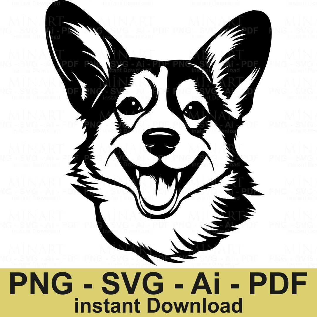 Corgi Dog Head SVG PNG PDF Ai Vector File, Cute Corgi Silhouette ...