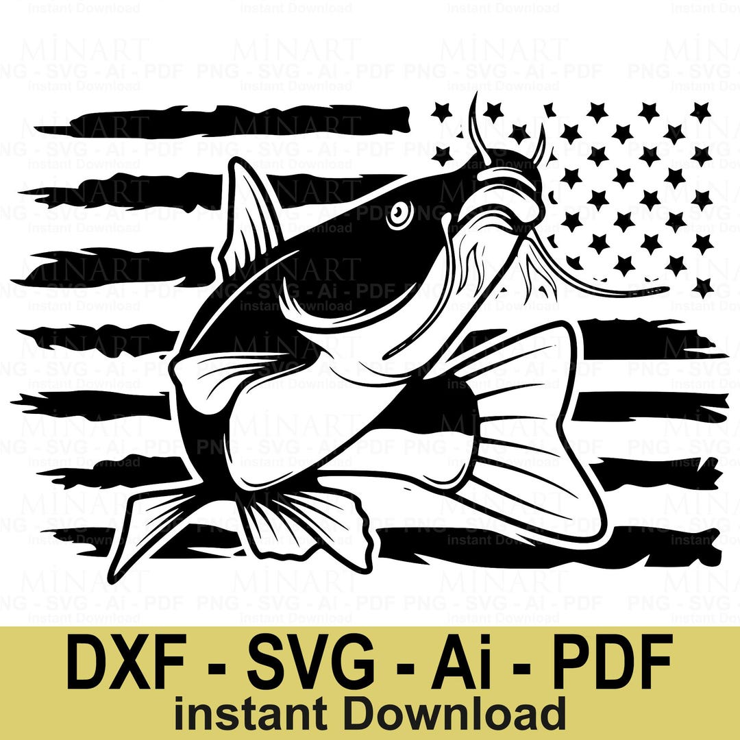 Catfish American Flag Svg Dxf Png Pdf, Patriotic Fishing Design Digital ...