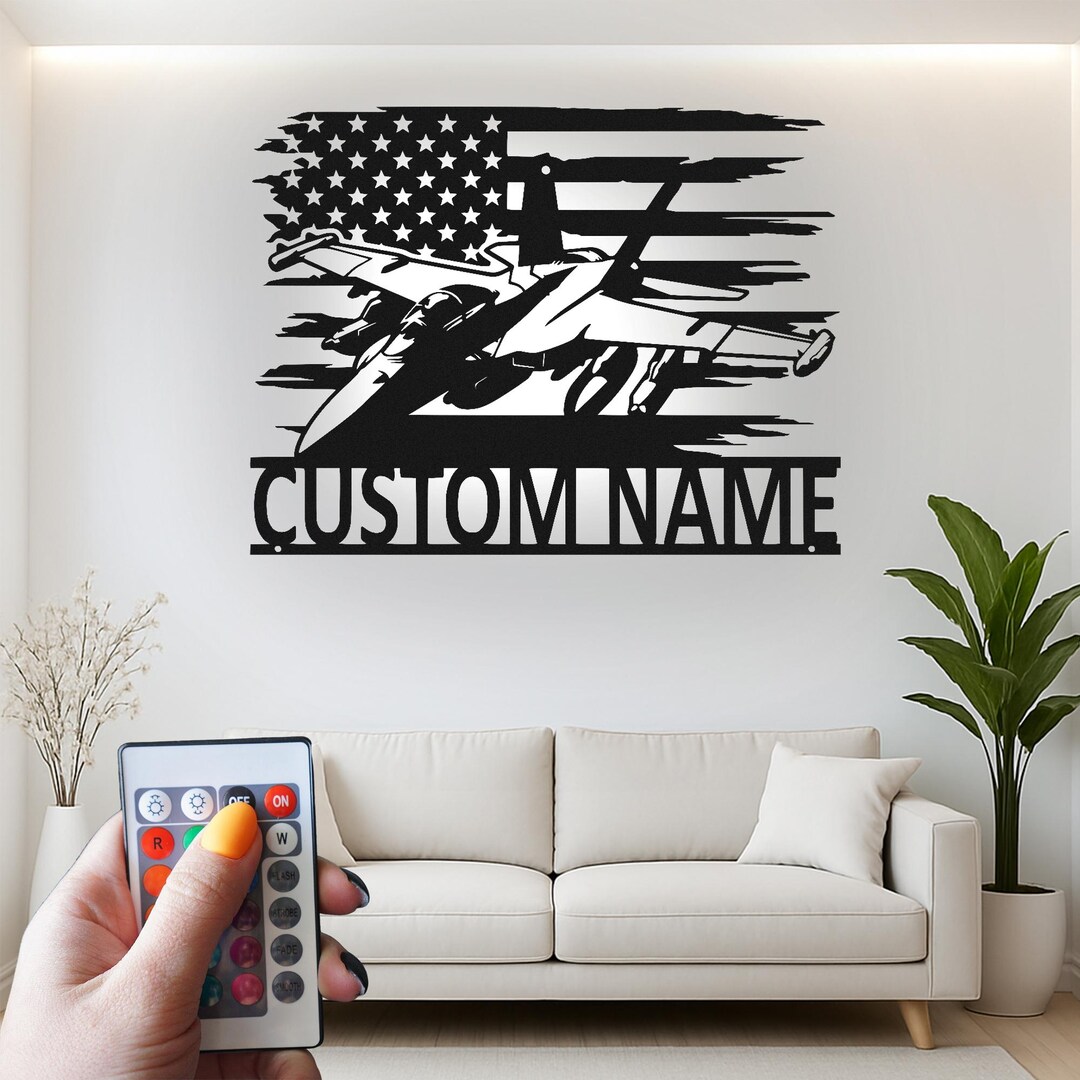 Custom Fighter Jet Led Light Metal Wall Art, Personalized Military ...