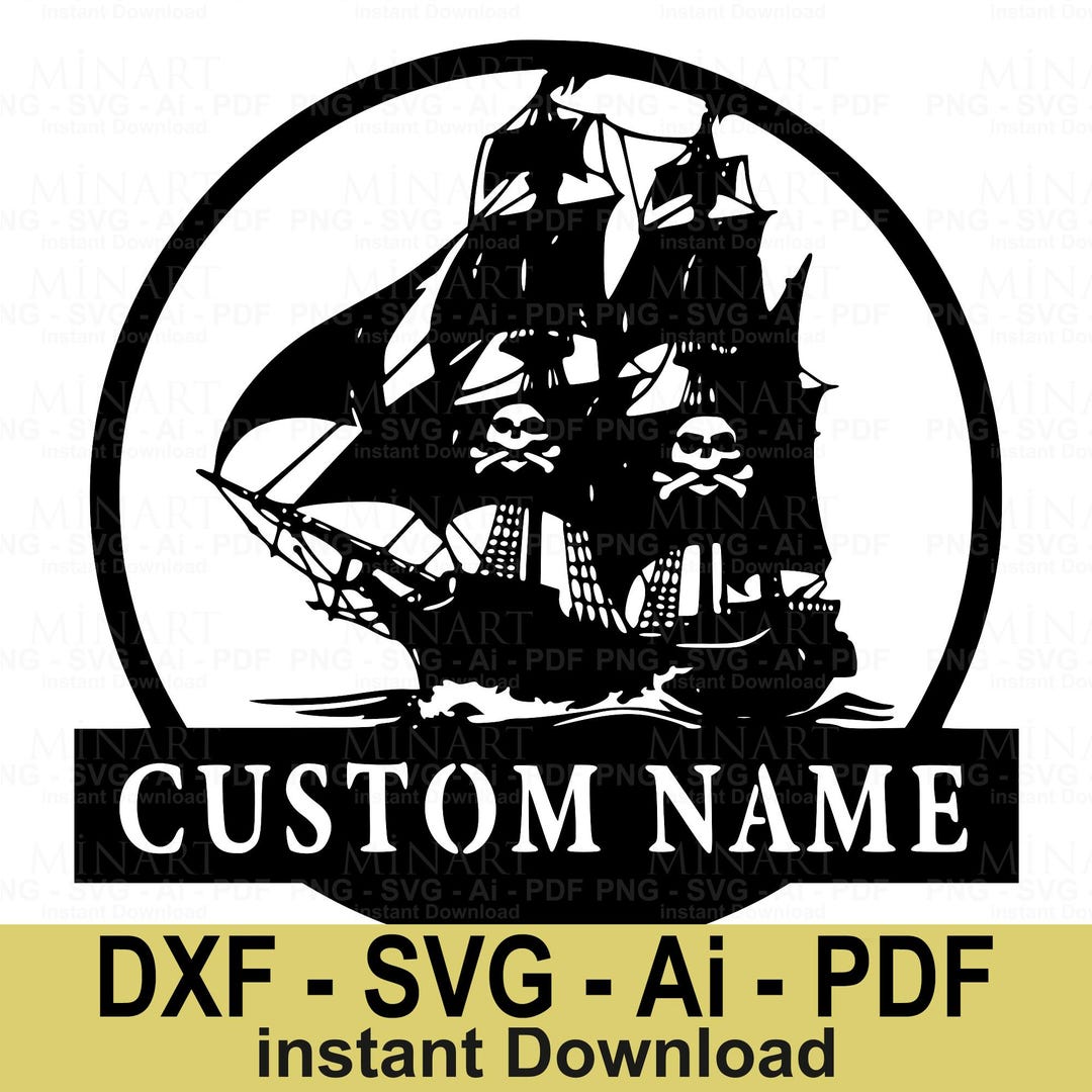 Pirate Ship Laser Cut Wall Art, Custom Nautical DXF SVG PDF (digital ...