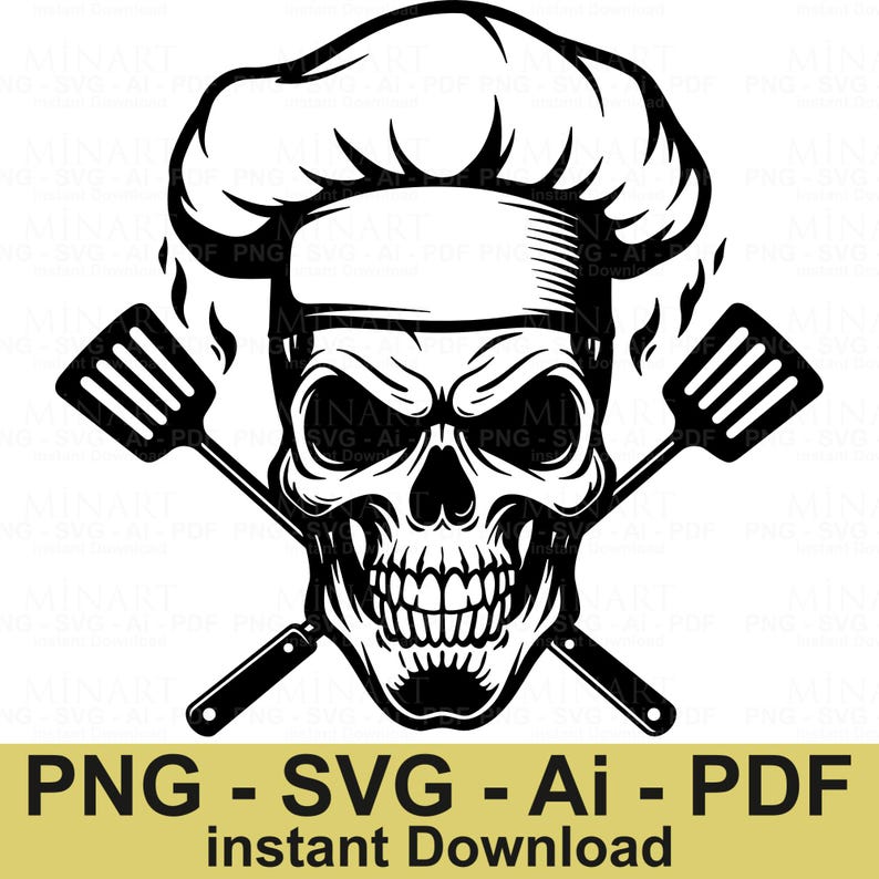 Skull Chef SVG, Cooker Skull Clipart, Kitchen Design (digital Download ...