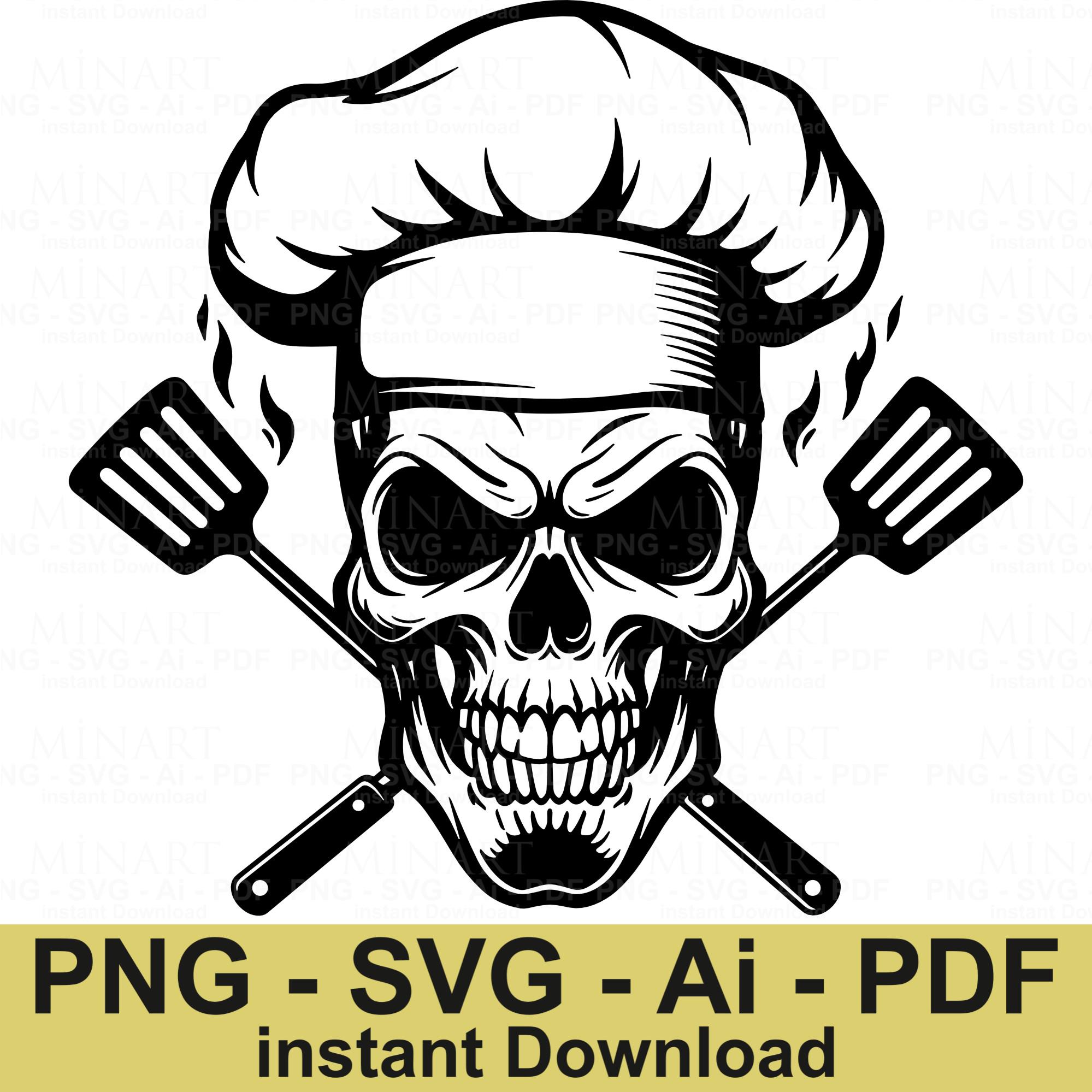 Skull Chef SVG, Cooker Skull Clipart, Kitchen Design (digital Download ...
