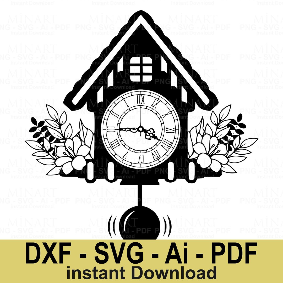 Vintage Cuckoo Clock Svg Dxf Png Pdf Floral Clock Digital Design for ...