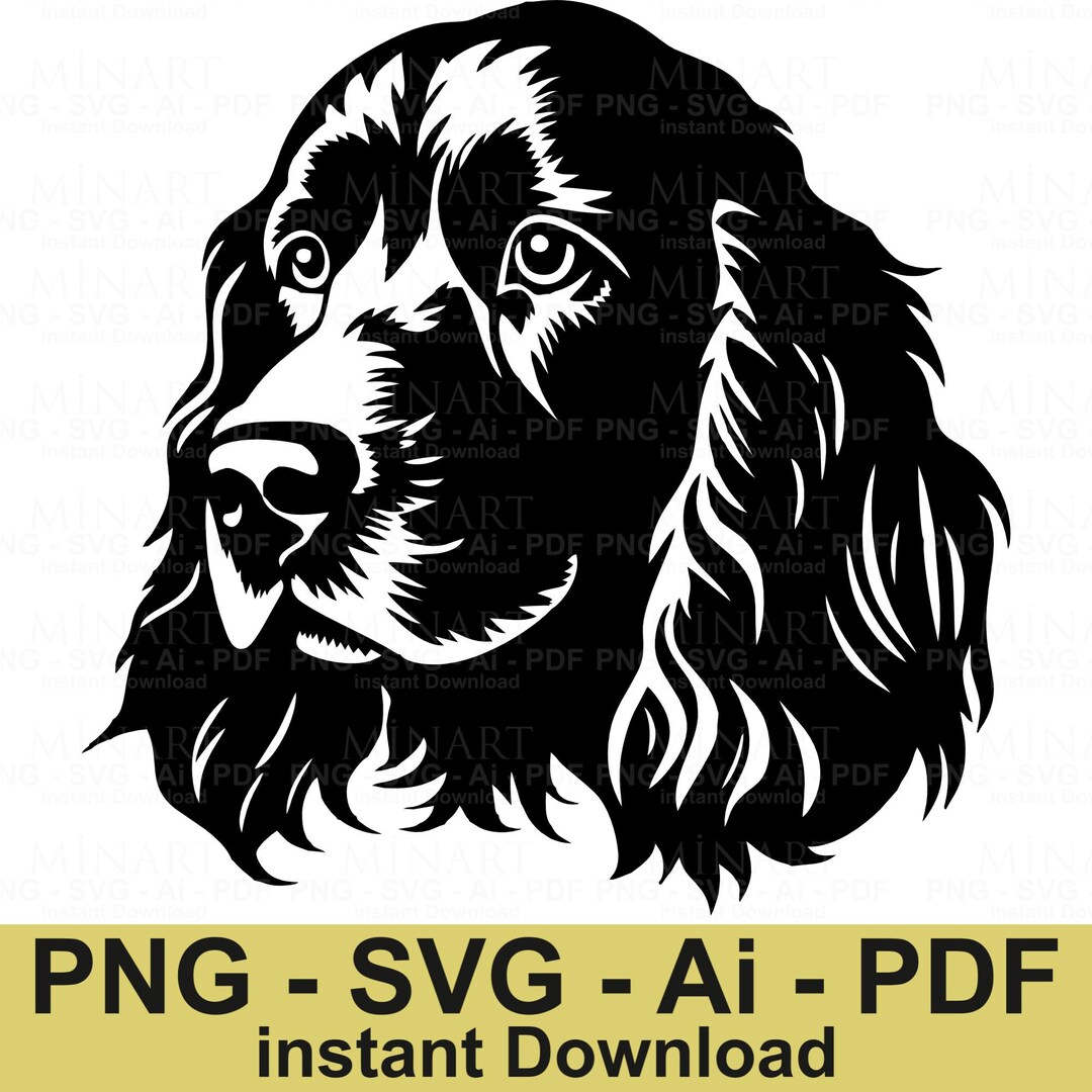 Cocker Spaniel Dog SVG, Spaniel Head Silhouette, Dog Line Art, Pet ...