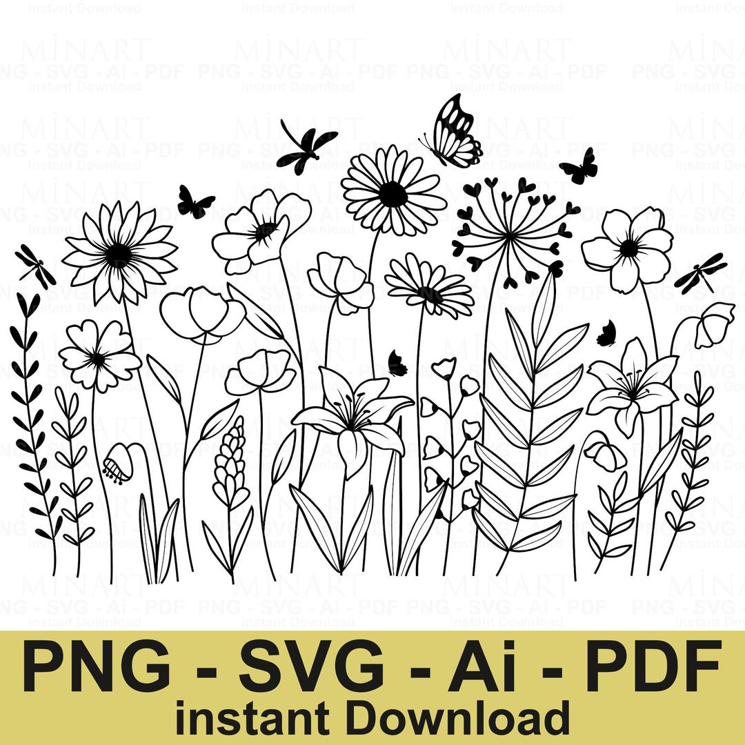 Wildflower Svg Bundle, Floral Garden Clipart Png Dxf Pdf, Spring ...