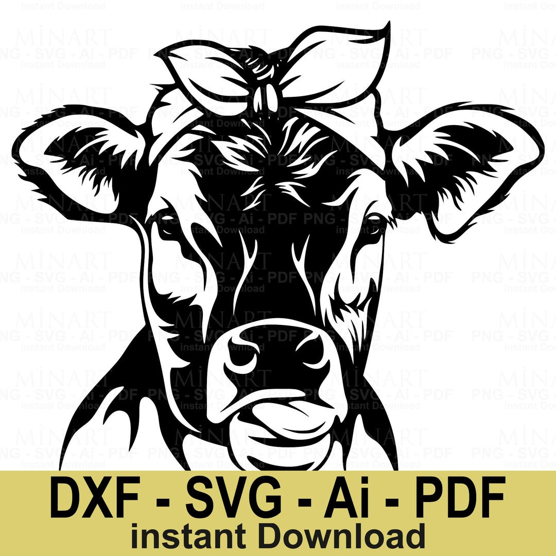 Cow With Bandana SVG, Farm Animal Cut File, Cute Cow Head Digital ...