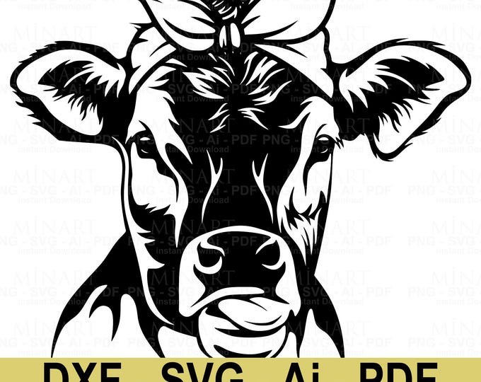 Bandana Cow Svg, Bandana Animal, Moo Svg, Farm Animal, Cute Cow, Heifer ...