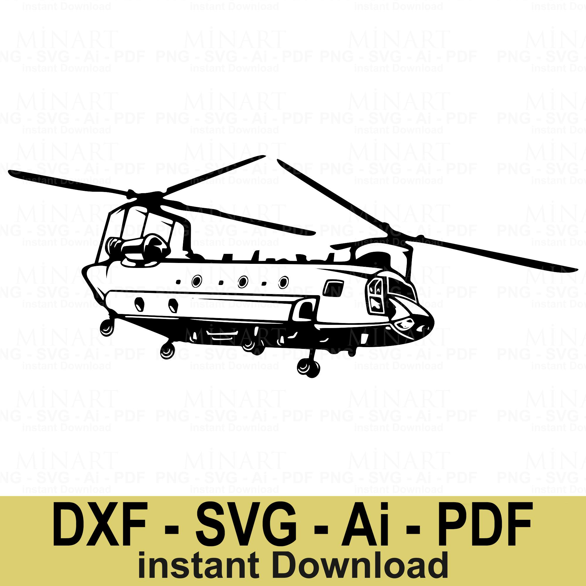 Chinook Helicopter Svg Dxf Png Pdf, Military Aircraft Vector File, Army ...