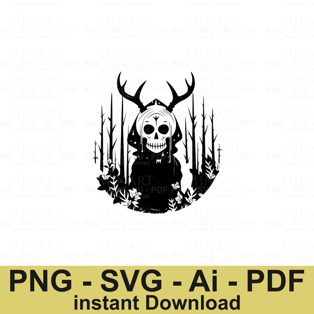 Spooky Skull Deer Antler Svg, Creepy Forest Skeleton Silhouette, Goth ...