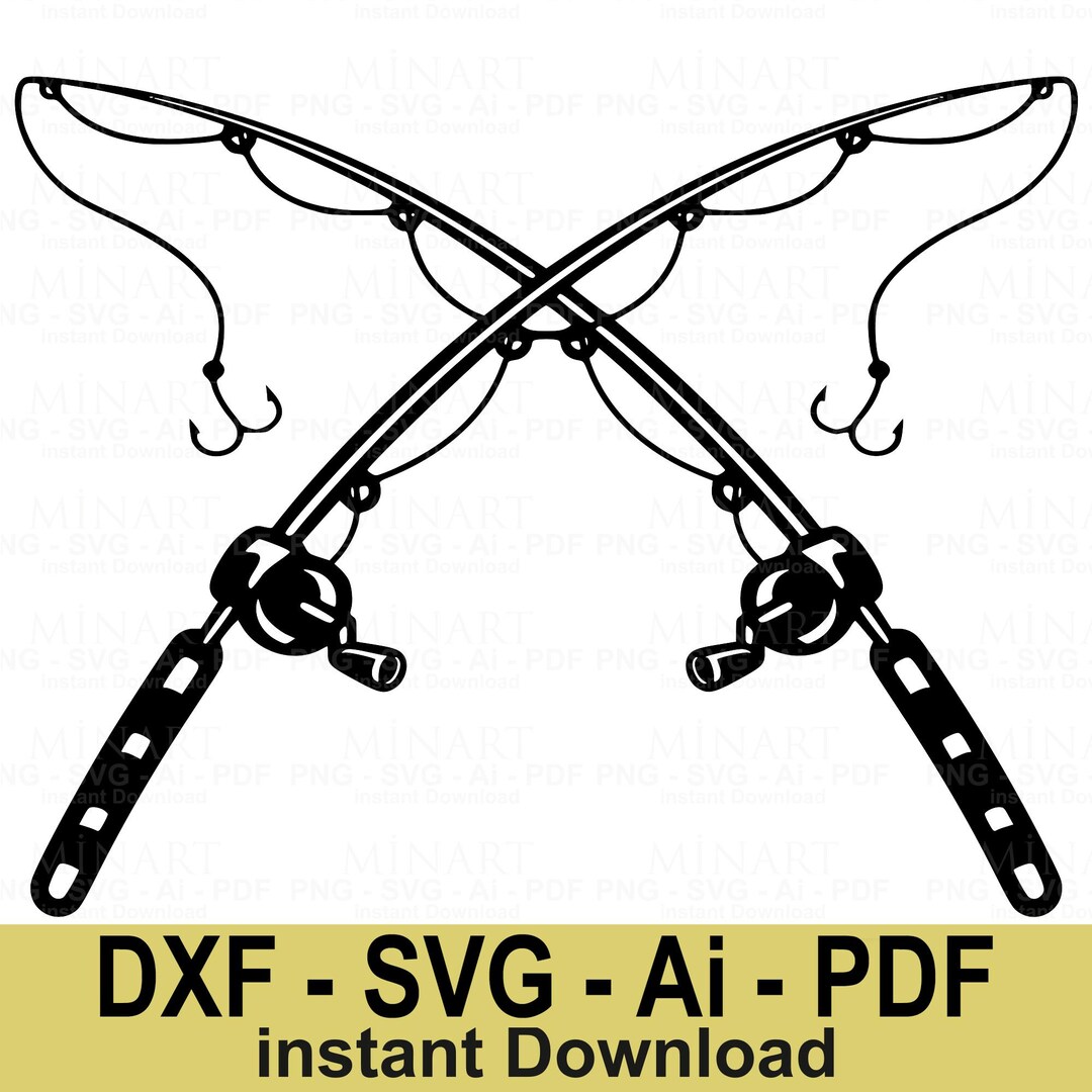 Crossed Fishing Rod SVG File, Fishing Pole Clipart, Fisherman Vector ...
