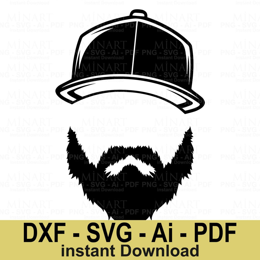 Bearded Man With Cap Svg Dxf Png Pdf, Hipster Beard Silhouette Digital ...