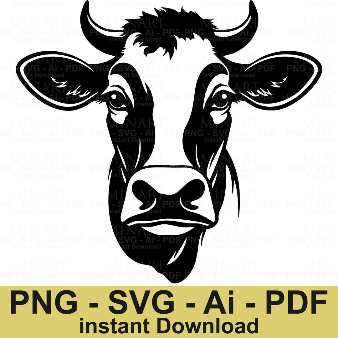 Cow Head SVG PNG PDF Ai Vector File, Farm Animal Cow Silhouette Clipart ...