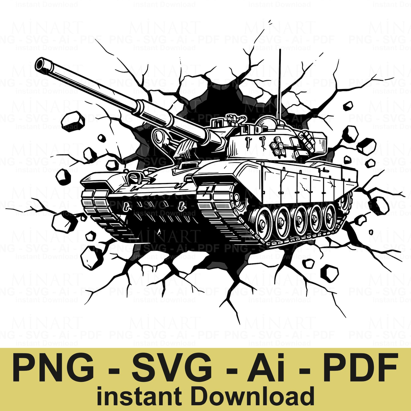 Army Tank Crashing Wall Clipart | Military Vehicle SVG Bundle (digital ...