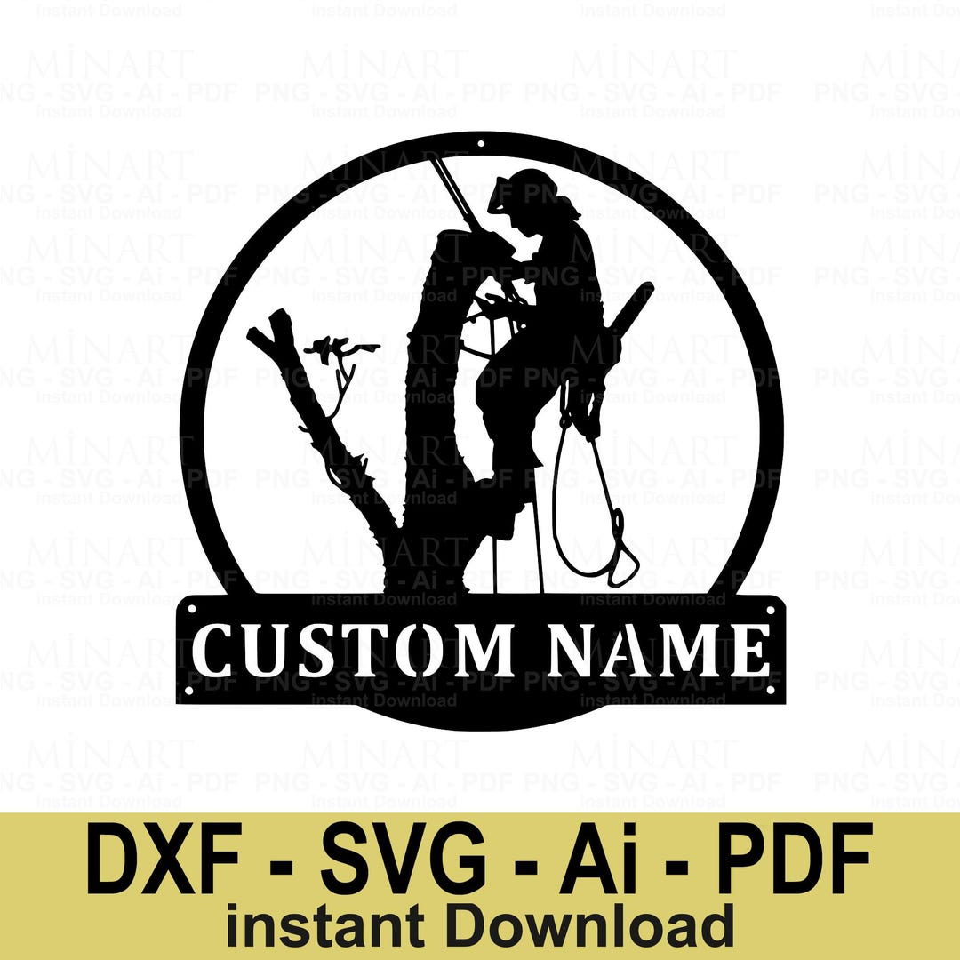 Tree Climber Silhouette Laser Cut Wall Art DXF File Custom Name Sign SVG PDF for Workshop, Cnc ...