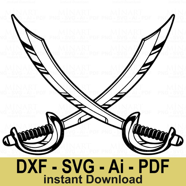 Crossed Pirate Swords Svg Dxf Png Pdf Digital Download, Nautical Pirate Cutlass Clipart for ...