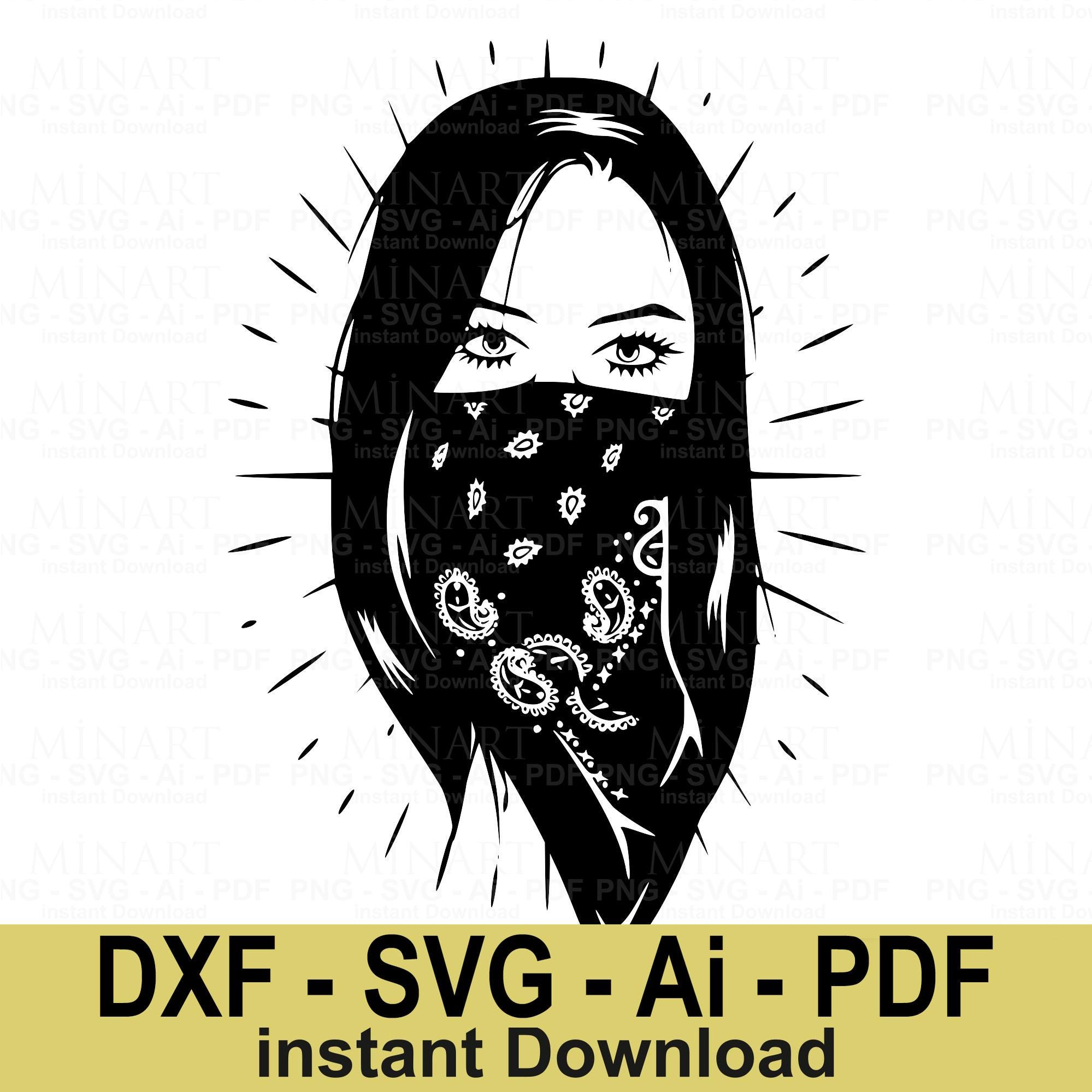 Bandana Girl Svg Dxf Png Pdf, Trendy Woman Face Masked Bandit Design ...