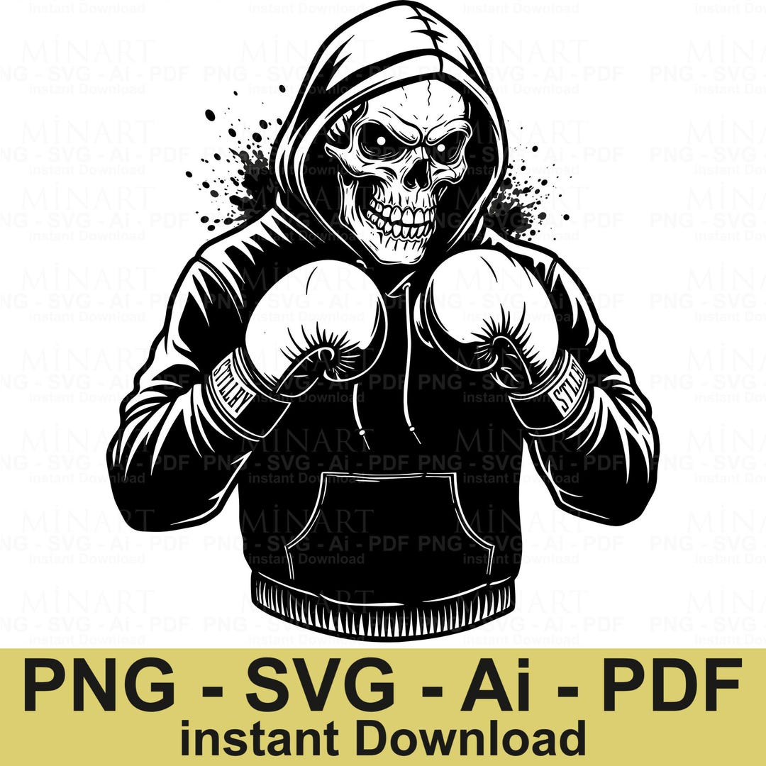 Skull Boxer SVG PNG PDF Ai Clipart | Hooded Skeleton Fighter Vector ...