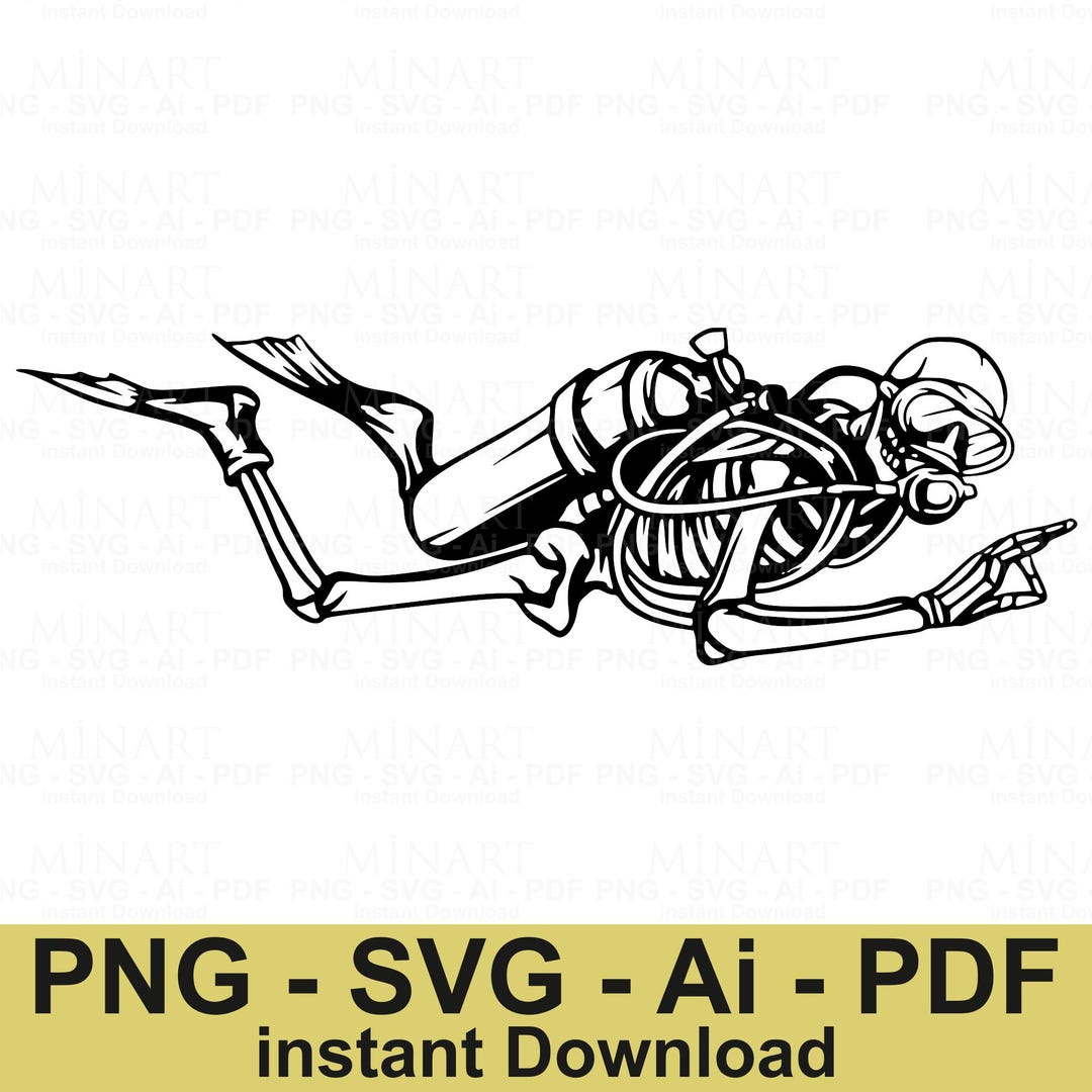 Scuba Diver Skeleton SVG, Funny Diving Skull Graphic (digital Download ...