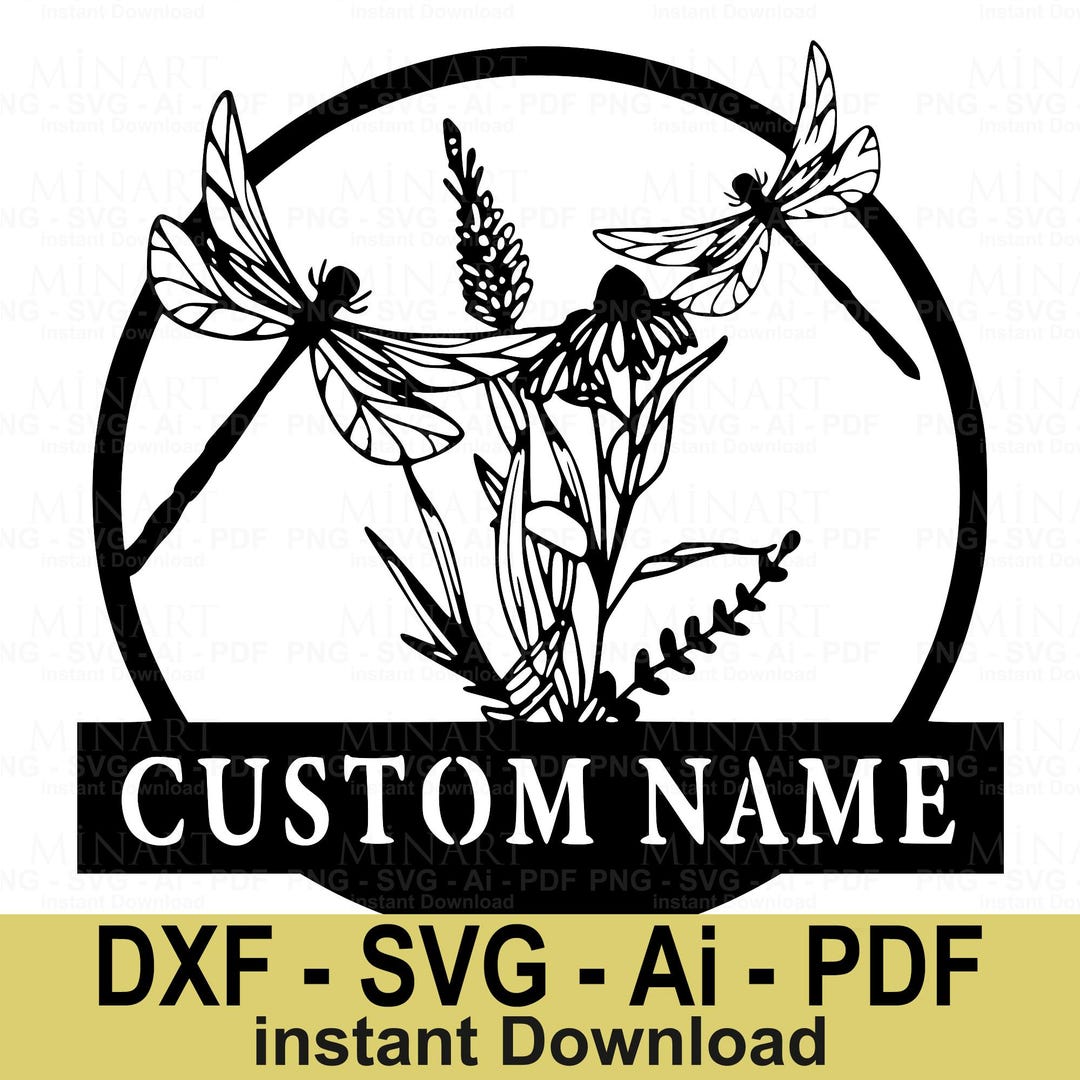 Dragonfly Floral Laser Cut Name Sign (cnc, Svg, Pdf, Dxf File) (digital ...