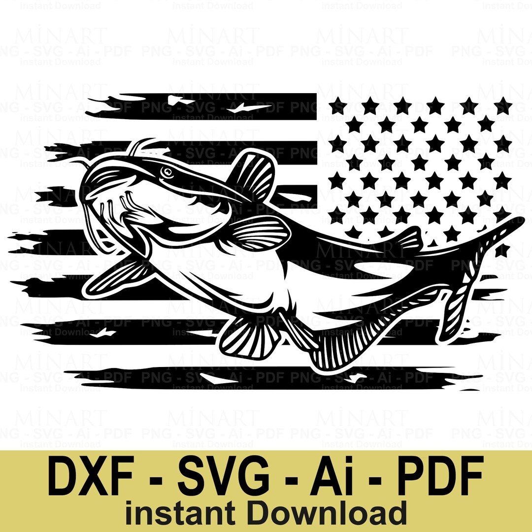 Catfish American Flag SVG Patriotic Fish Dxf Png Pdf Digital Download ...