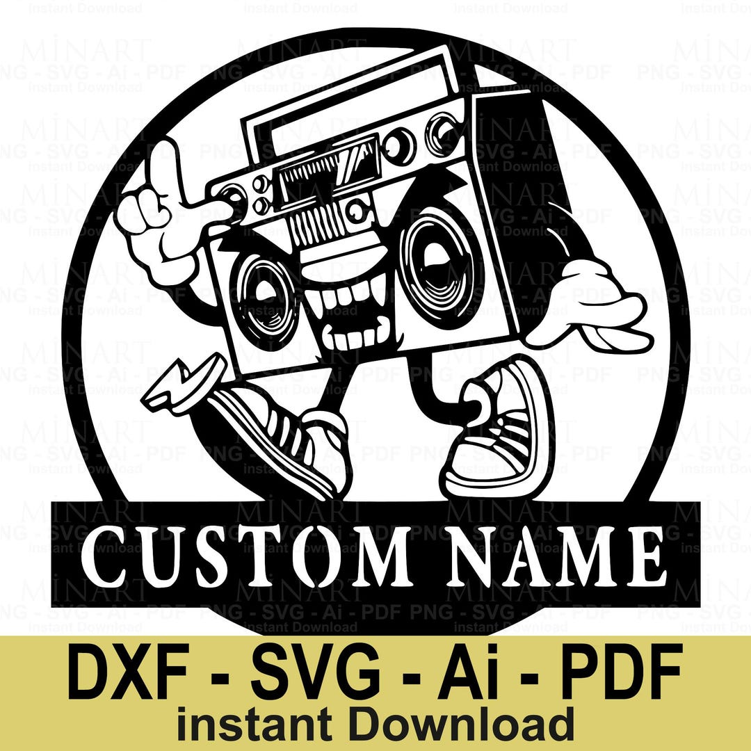 Boombox Character Laser Cut Wall Art DXF File Custom Name Decor SVG PDF ...