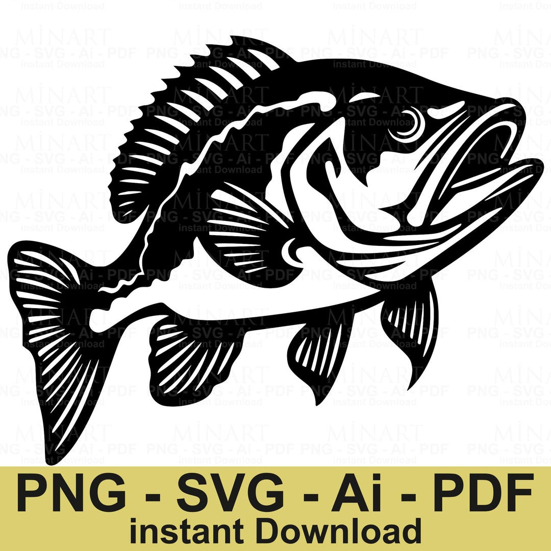 Bass Fish Svg Digital File for Cricut, Fishing Clipart Png, Fisherman ...