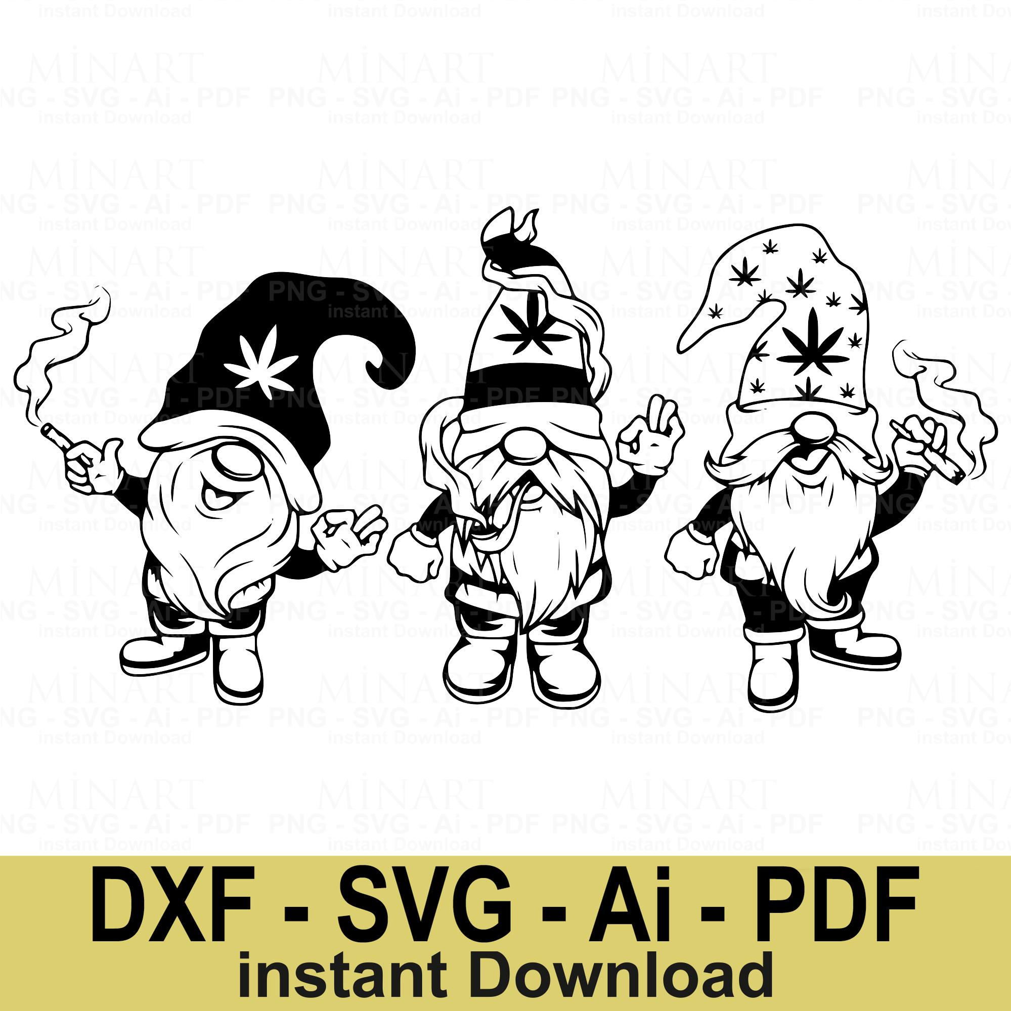 Cannabis Gnomes Svg Dxf Png Pdf, Weed Smoking Gnome Clipart, Funny ...