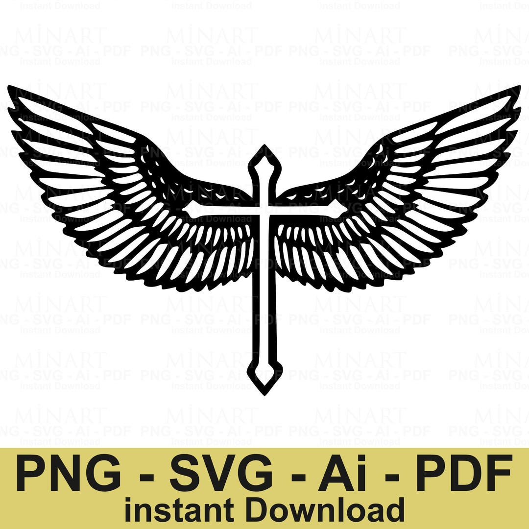 Cruz com Asas de Anjo em SVG, Arte Vetorial da Fé Cristã (Download ...