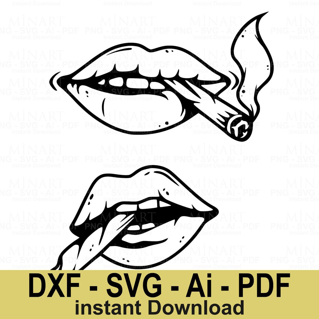 Smoking Lips Svg Dxf Png Pdf Digital Download, Trendy Cigarette Lips ...