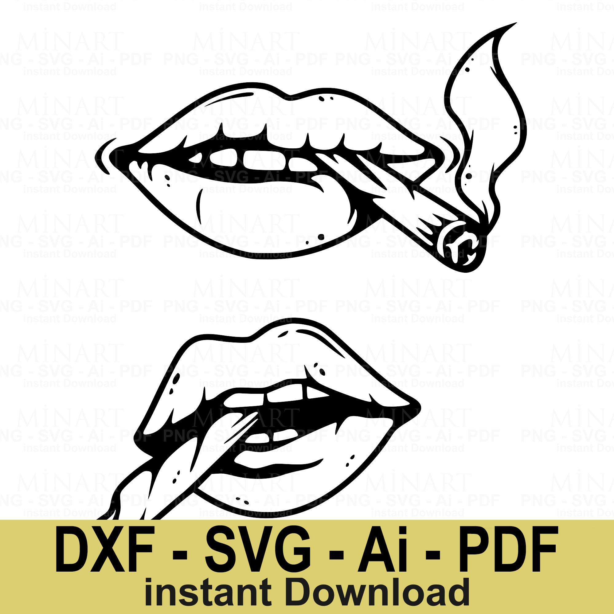 Smoking Lips Svg Dxf Png Pdf Digital Download, Trendy Cigarette Lips ...