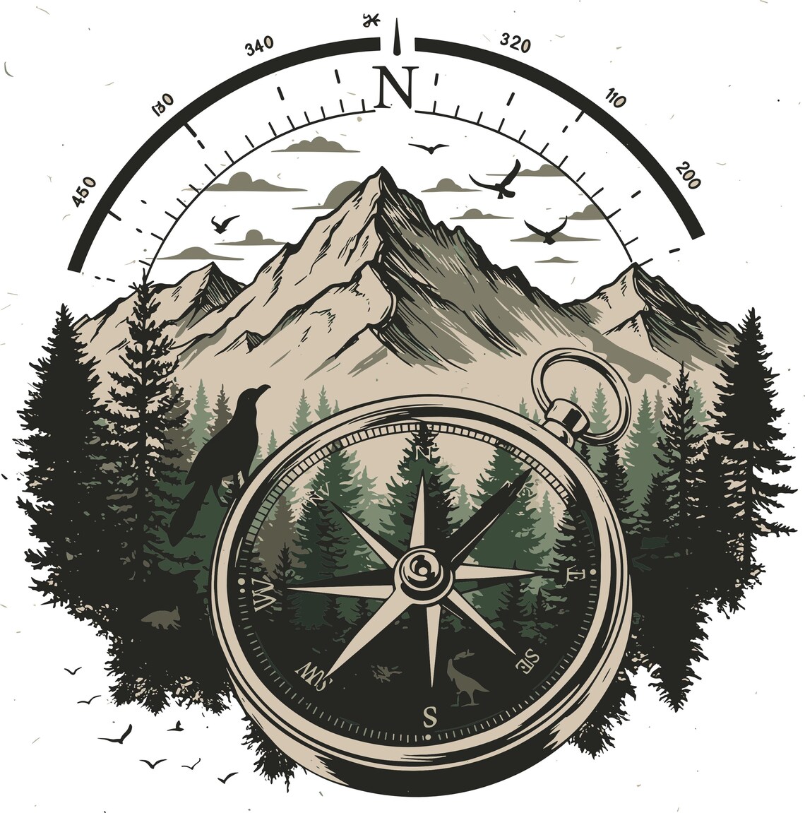 Compass and Mountains Wildlife Svg Png , Compass Svg , Forest Svg ...