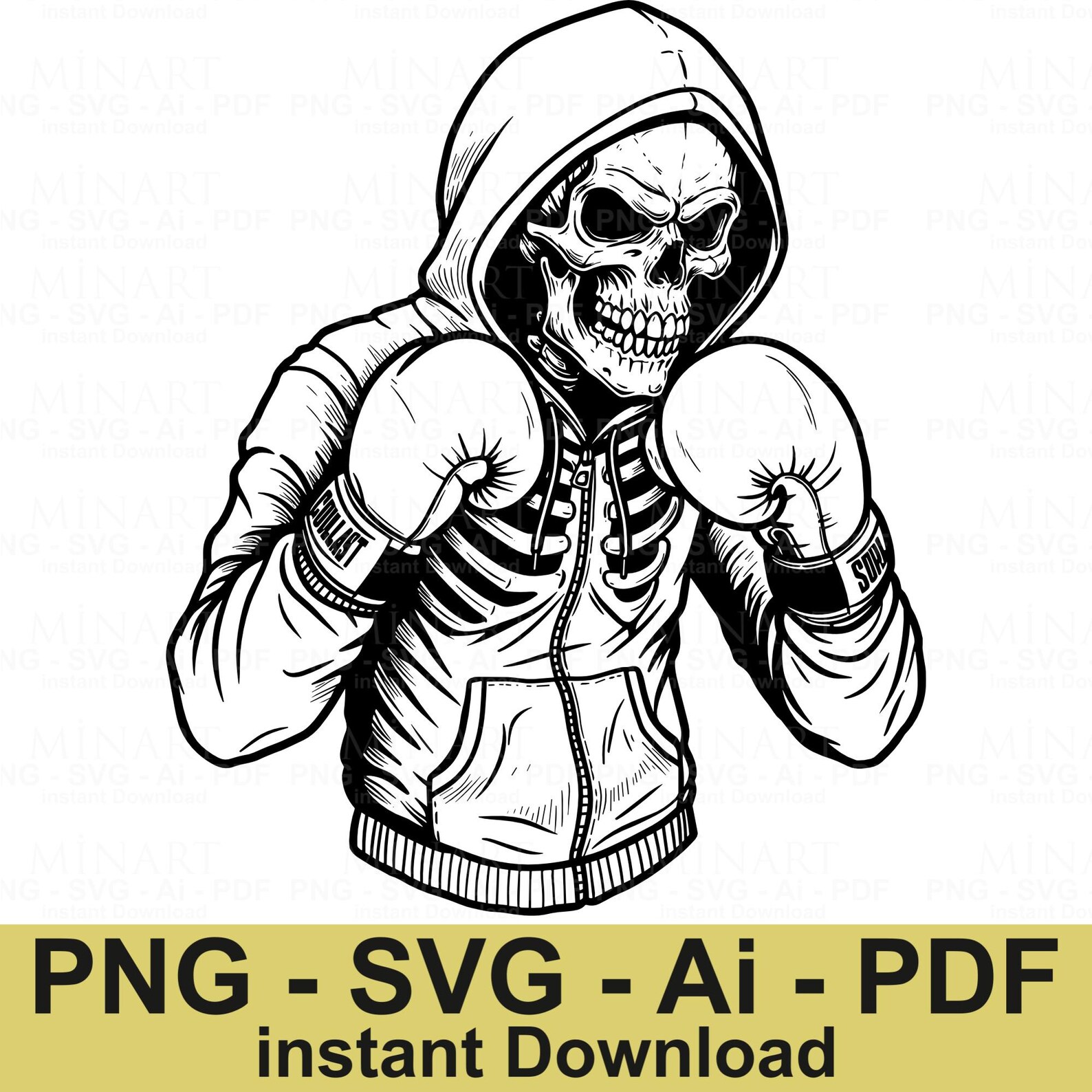 Skull Boxer SVG | Hooded Skeleton Fighter, Boxing Gloves (digital ...
