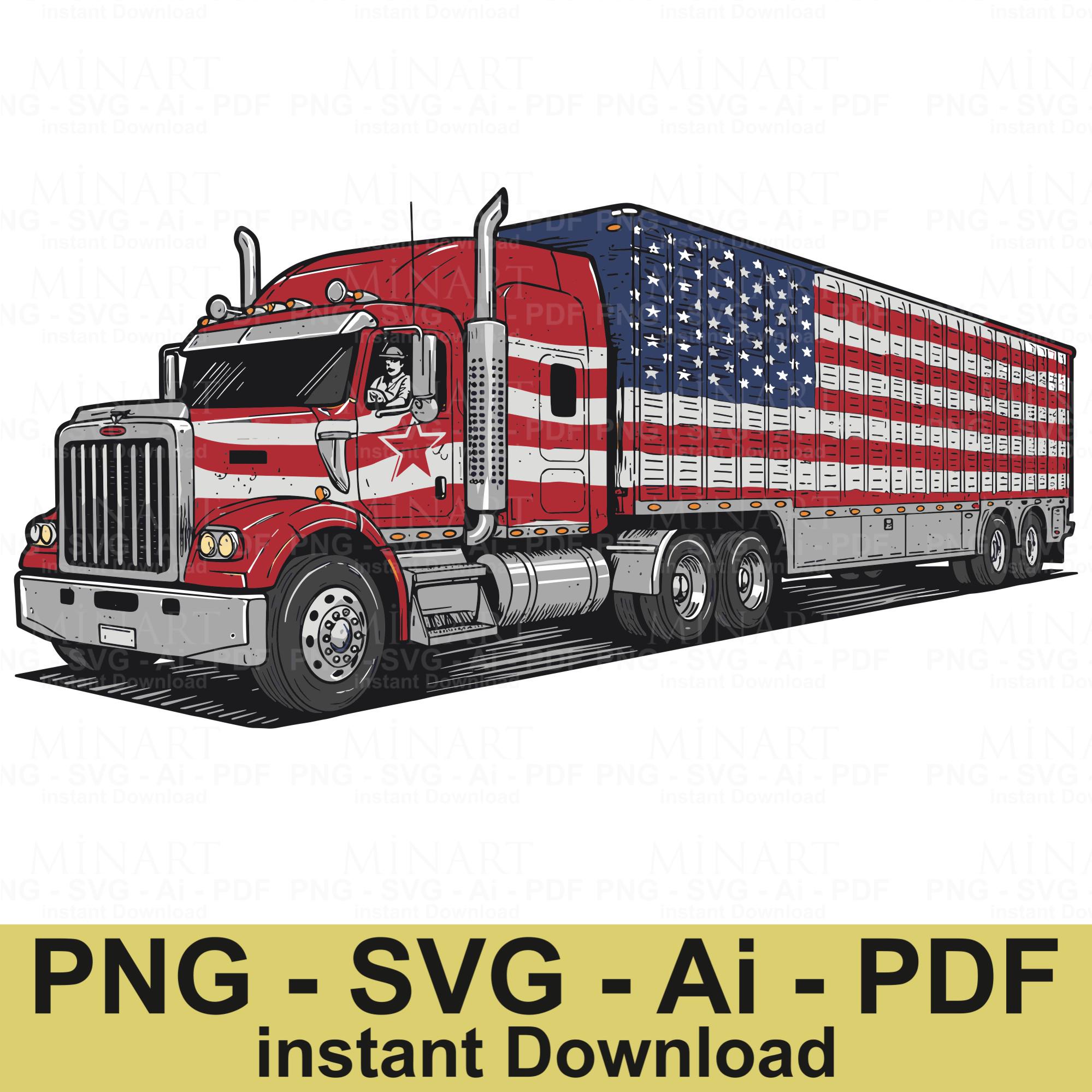 American Flag Truck SVG, Patriotic Semi Truck Clipart, Png Pdf Ai USA ...