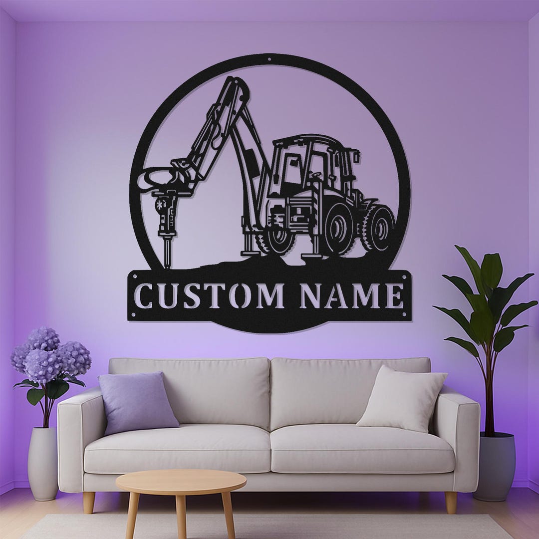 Custom Backhoe Excavator Led Light Metal Wall Art, Personalized ...