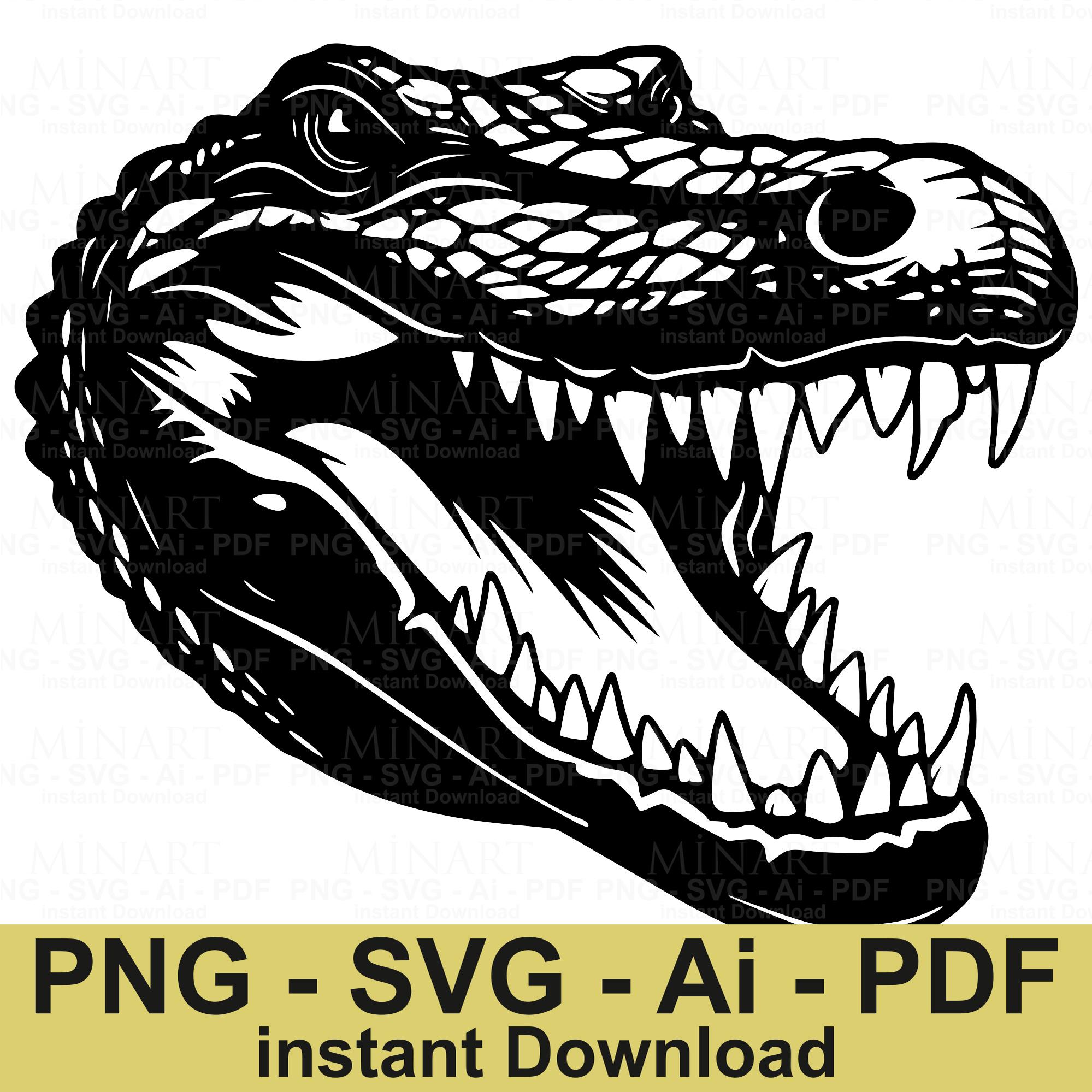 Alligator Head Svg, Fierce Crocodile Face Digital Clipart, Reptile ...