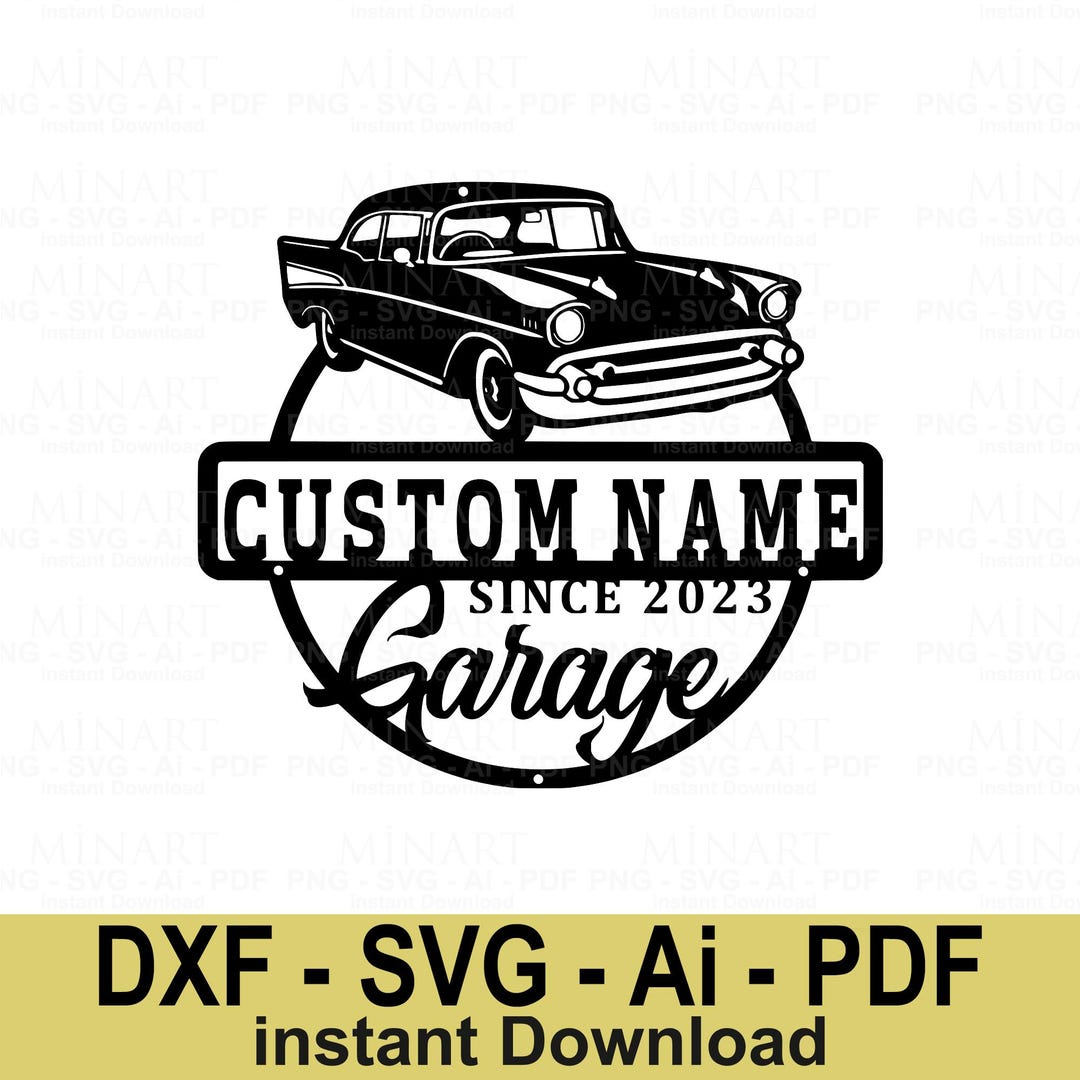 Vintage Car Garage Sign, Custom Name, Laser Cut File (SVG, DXF, PDF) - Etsy