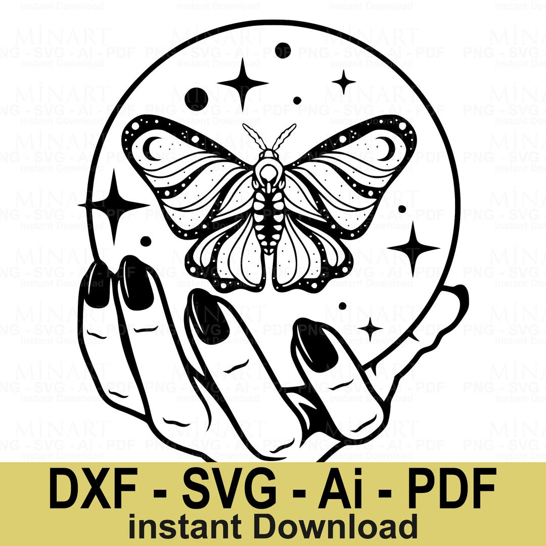 Butterfly Moon SVG, Celestial Hand Holding Butterfly Digital Design ...