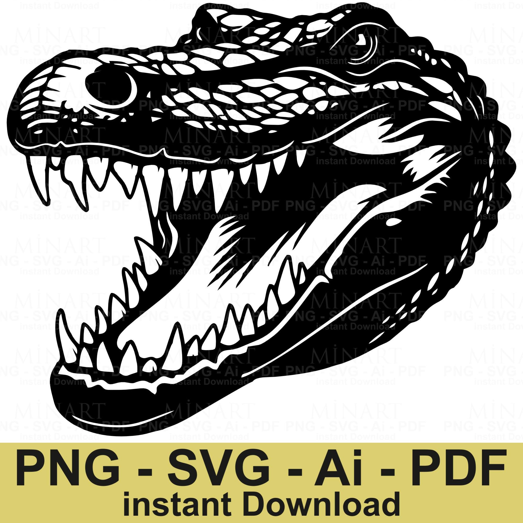Alligator Head SVG, Crocodile Silhouette, Gator Clipart, Reptile Animal ...