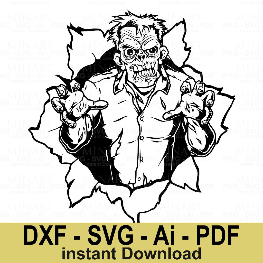 Creepy Zombie Svg Dxf Png Pdf Digital Download, Scary Halloween Zombie ...