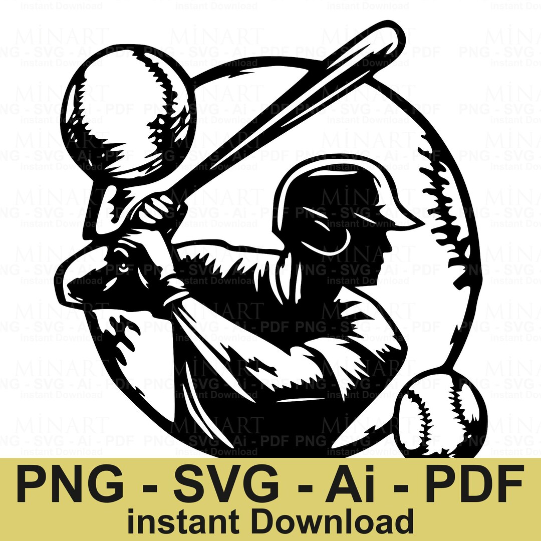 Baseball Player Svg Dxf Png Pdf, Batter Hitting Ball Vector Clipart ...