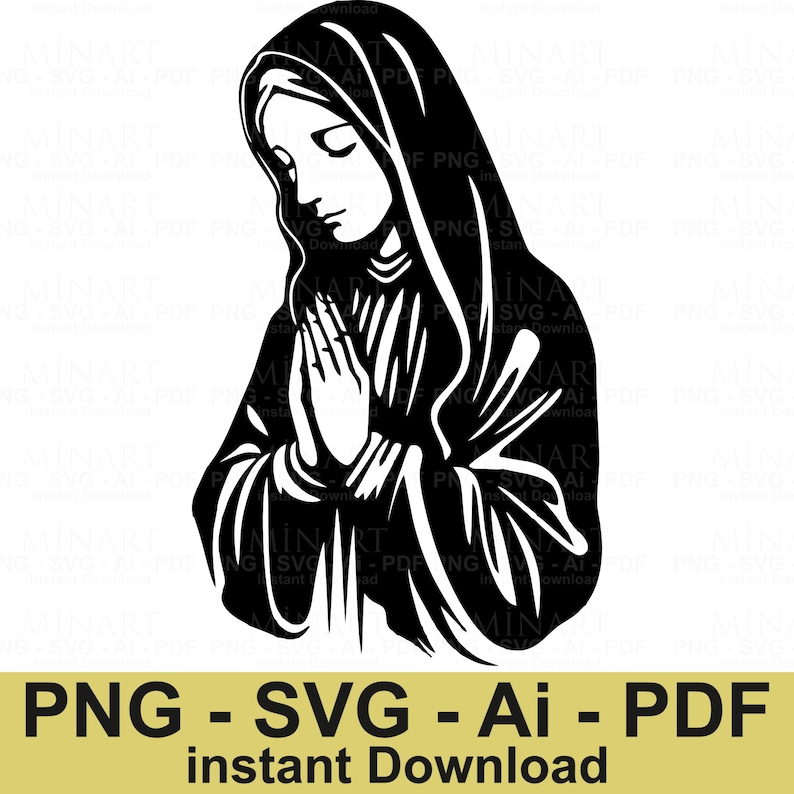 Praying Virgin Mary SVG, Religious Christian Clipart, Holy Mother ...