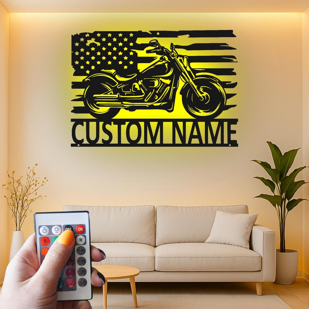 Custom Cruiser Motorcycle American Flag Led Light Metal Wall Art ...