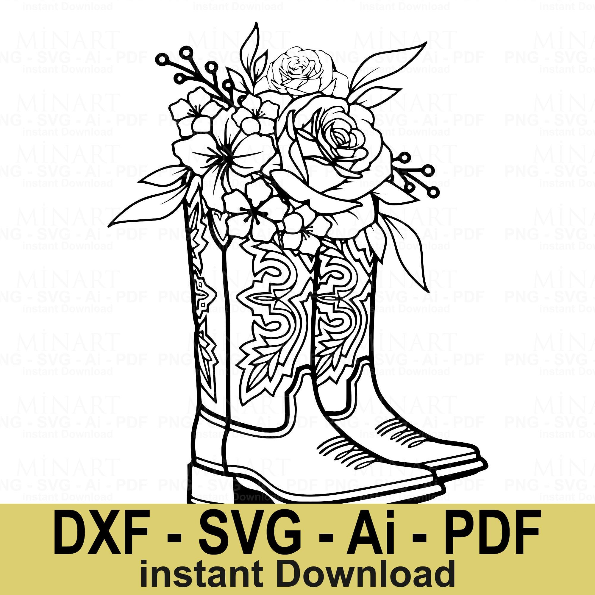 Western Cowboy Boots Floral Svg Country Cowgirl Flower Boots Digital ...