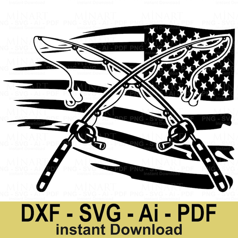 Crossed Fishing Poles American Flag Svg Dxf Png Pdf, Patriotic Fishing ...