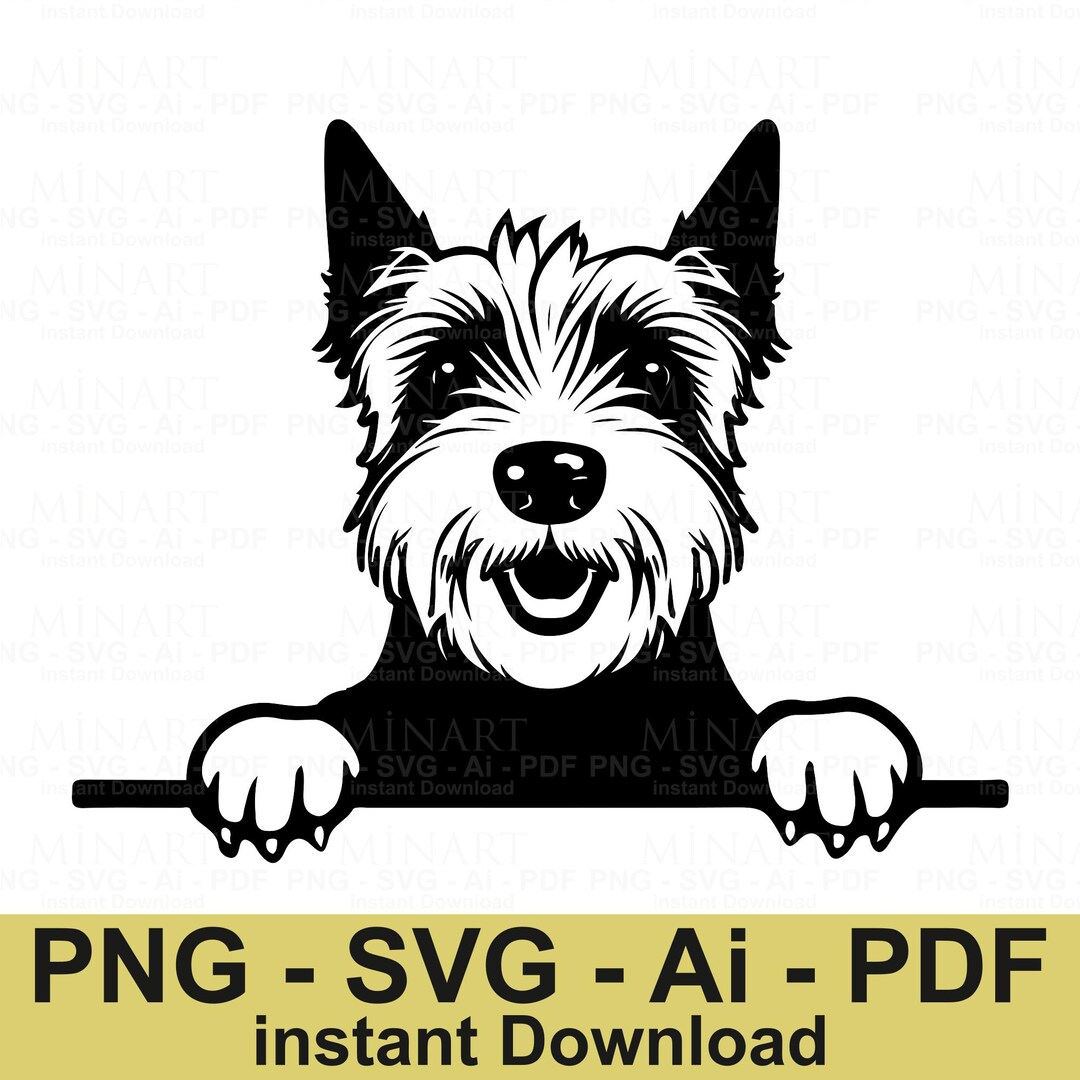 Terrier Dog Svg Png Dxf Pdf File Puppy Peeking Over Edge Digital ...