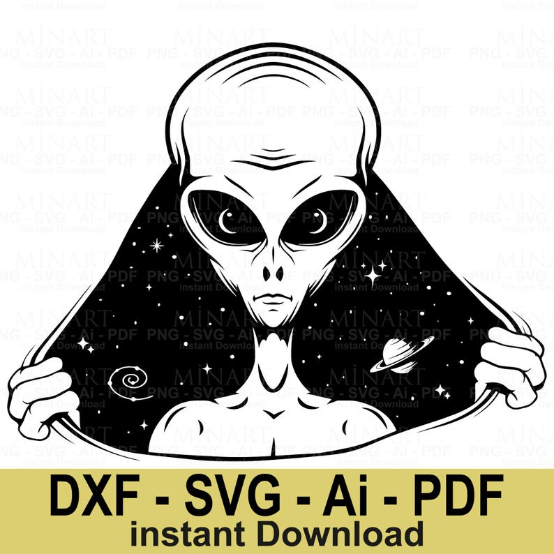 Alien Universe Svg, Outer Space Alien Illustration, Cosmic Celestial ...
